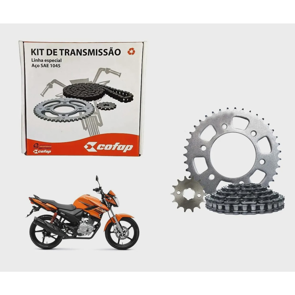 Kit Relação Transmissão Tração Corrente Coroa e Pinhão Aço 1045 Cofap