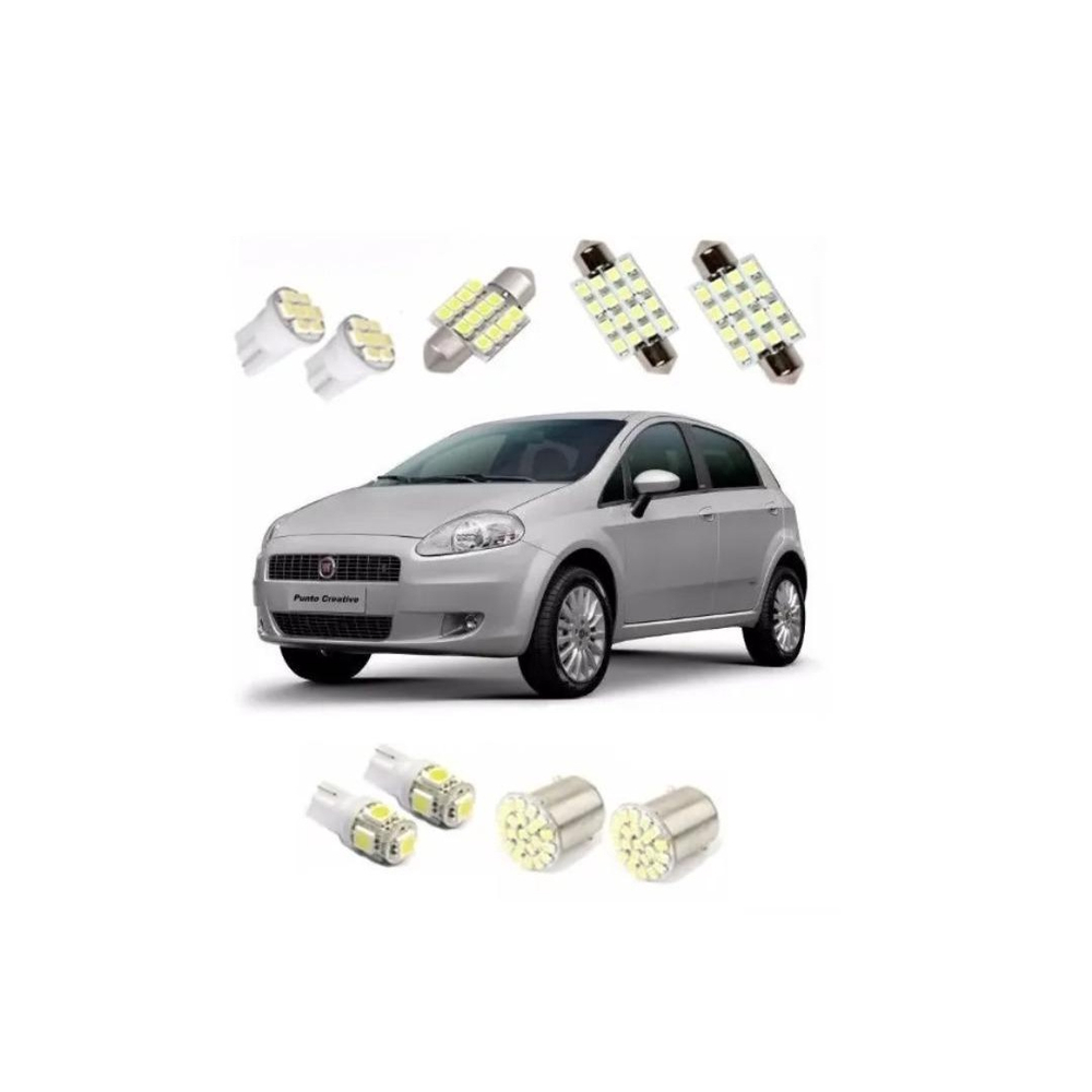 Kit Lampada Led Fiat Punto Teto Placa Ré Farol Tipo Xenon Submarino