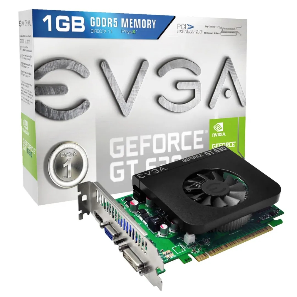 Placa de Vídeo Nvidia GeForce GT630 1GB GDDR5, 28 Bits, PCI-Express, 01G-P3-2632, EVGA, VGA, DVI ...