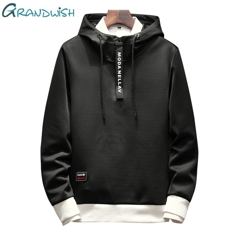 Grandwish Novos Homens Hoodies Streetwear Masculino Cor Sólida Camisola