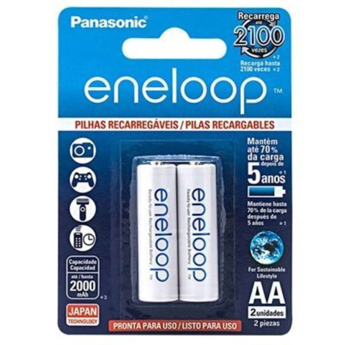 Pilha Aa Recarregável Panasonic Eneloop 2000mah 2 Unidades Em Promoção
