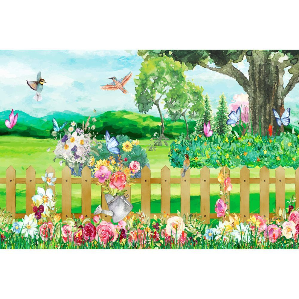 Painel De Lona Jardim Aquarela Pássaros e Borboletas | Submarino Painel De Lona Jardim Aquarela Pássaros e Borboletas | Submarino