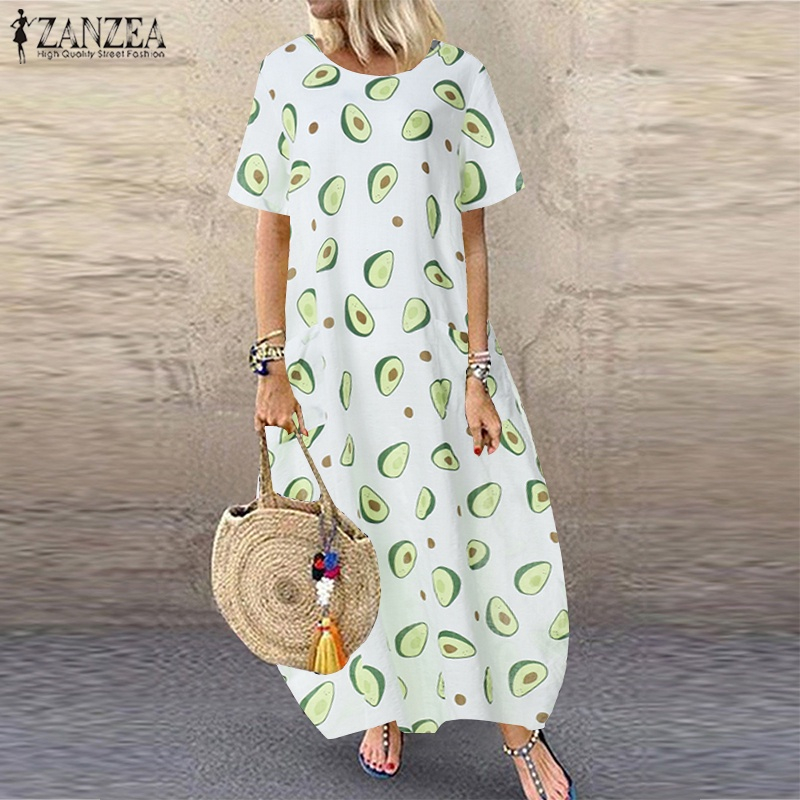 Moda Abacate Impressão Maxi Vestido Vestido De Verão Das Mulheres