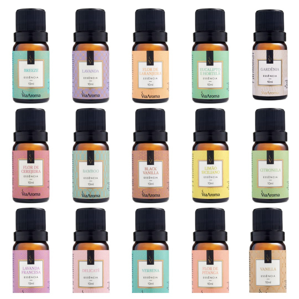 Kit 15 Essências Aromáticas Via Aroma Para Difusor Elétrico
