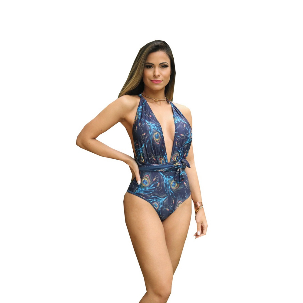 Maiô Body Pink Tricot Decote Frente E Costas Amarração Dupla Face