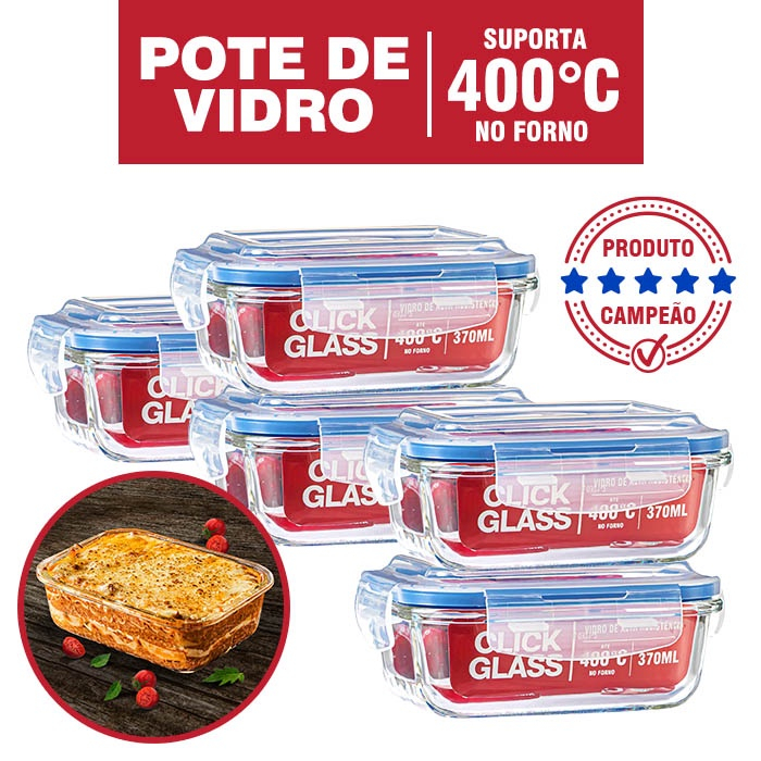 Kit com 5 potes de vidro click glass premium 100% herméticos em ...