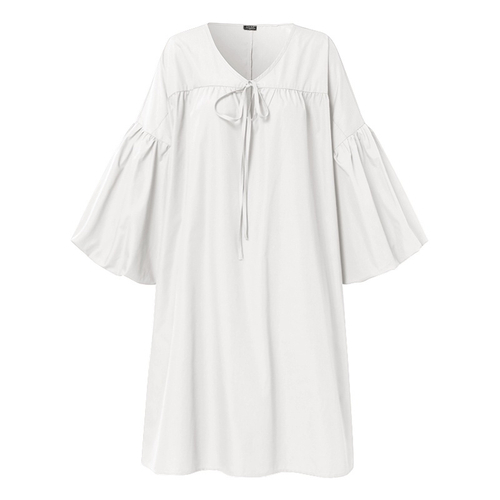 Vonda Feminino Moda Casual Manga 3/4 Manga Puff Vestidos Midi Plissados ...