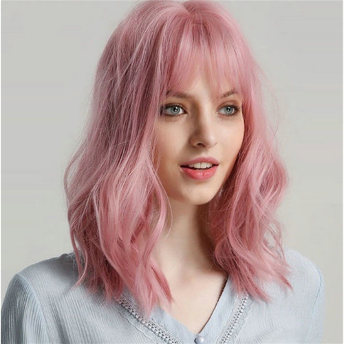 Peruca Longo Cabelo Rosa Moda Beleza Cachos Penteado Completa Perucas