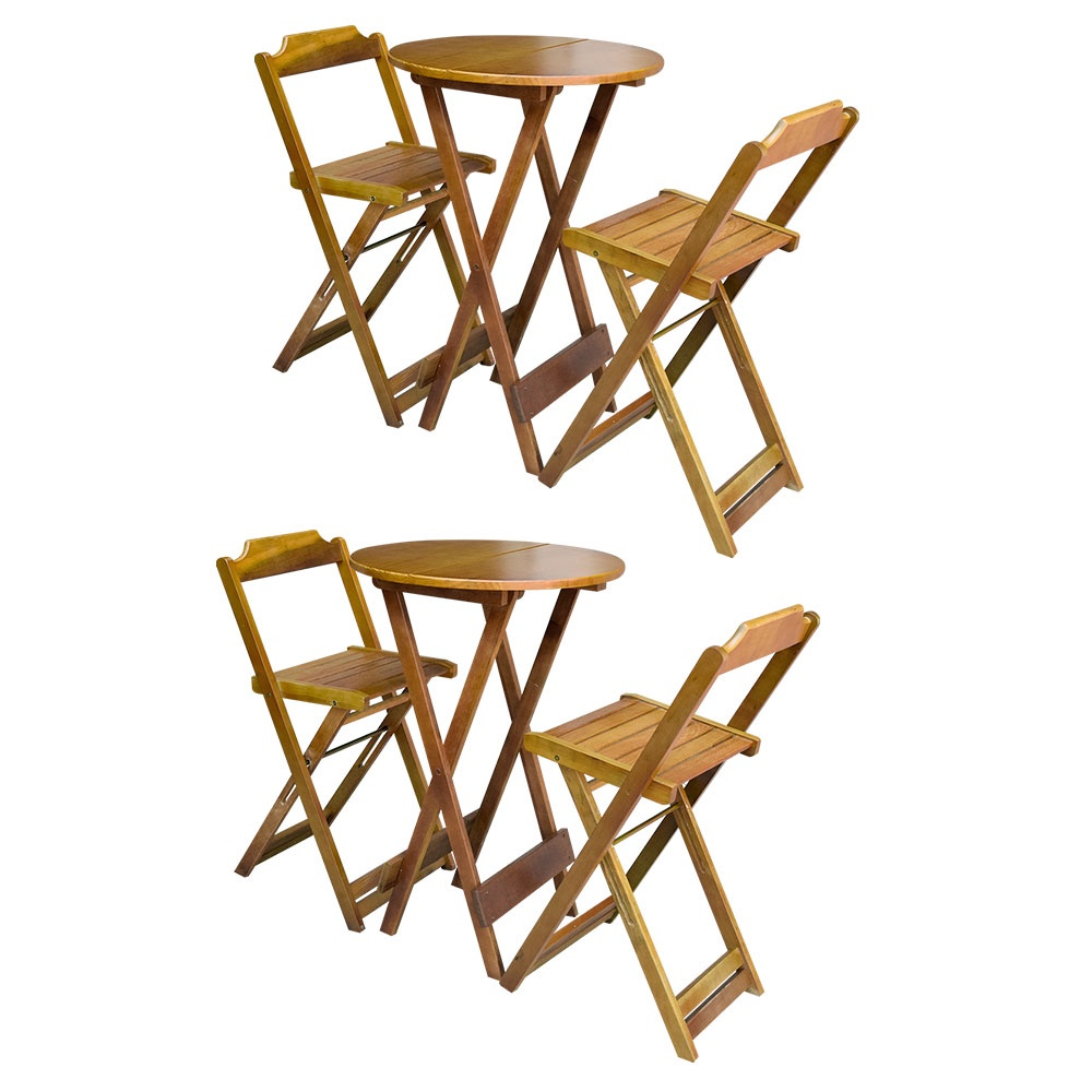 Kit 2 Jogos de Mesa Bistrô de Madeira com 2 Cadeiras Dobravel Ideal para Bar e Restaurante Mel ...