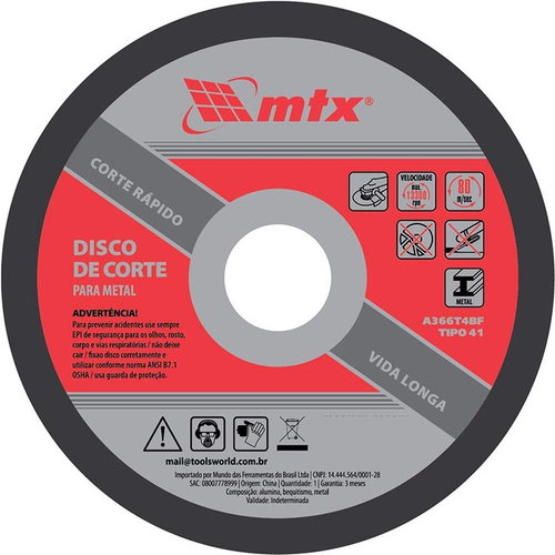 Disco Corte Mtx para Inox e Metal 115 X 1,0 X 22 mm - 7432655 | Submarino