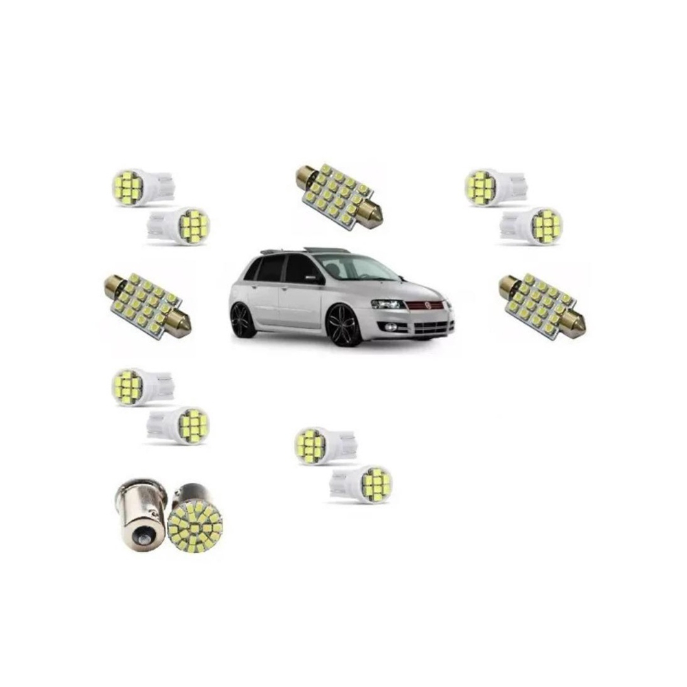 Kit Lâmpada Super Branca E Leds Lampadas Fiat Stilo | Submarino Kit Lâmpada Super Branca E Leds Lampadas Fiat Stilo | Submarino