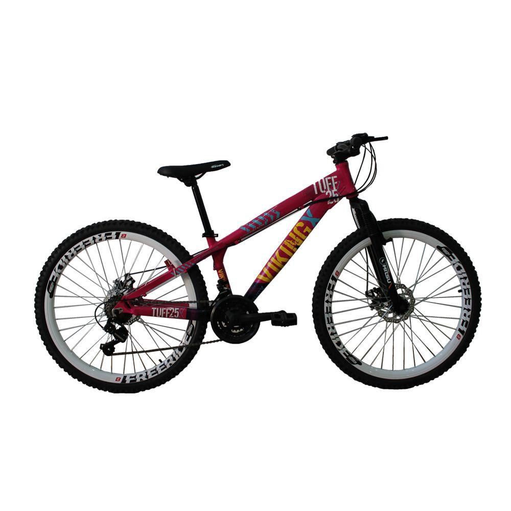 Bicicleta Vikingx Freeride Aro 26 21 Vel Rosa Roxo Tuff25 Em Promoção