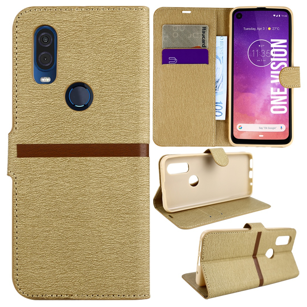 Capa Carteira Couro Dourada Moto One Vision Xt1970 6 3 Cell In