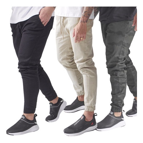 Kit 3 Calça Jogger Masculina Skinny Cargo Com Elástico E Punho No