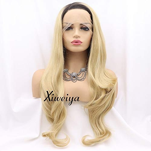 Xiweiya Wigs Side Parte Long Natural Wavy Wig Dark Root Ombre Brown