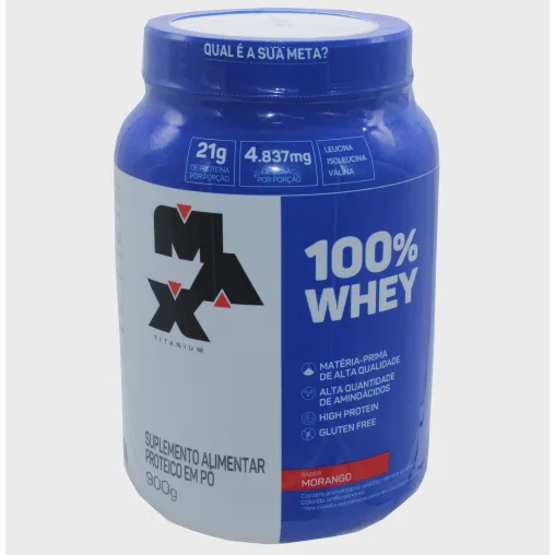 100 Whey Protein Max Titanium Proteina Sabor Morango 900gr Submarino