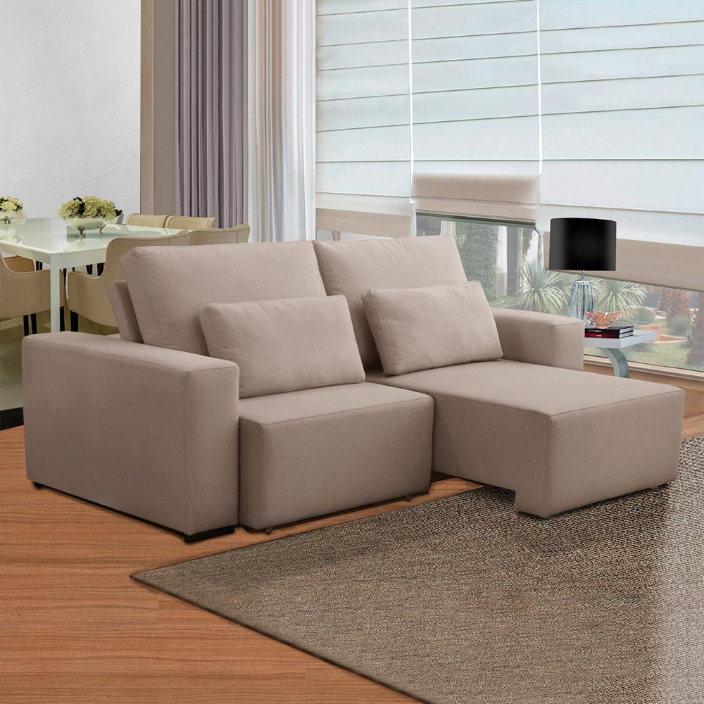 Sofa Pequeno 4 Lugares Retratil Reclinavel Espuma D28 250 Cm Capri Linho Bege Areia Grandellar em Promocao na Americanas