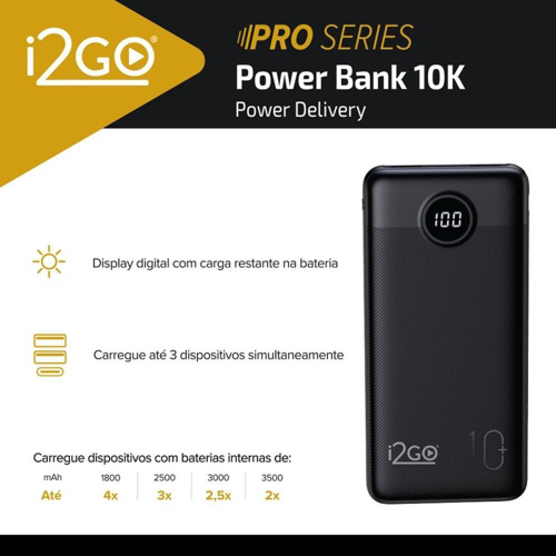 Bateria Portatil Carregador Power Bank 10000 mAh V2 I2GO Pro Séries em ...