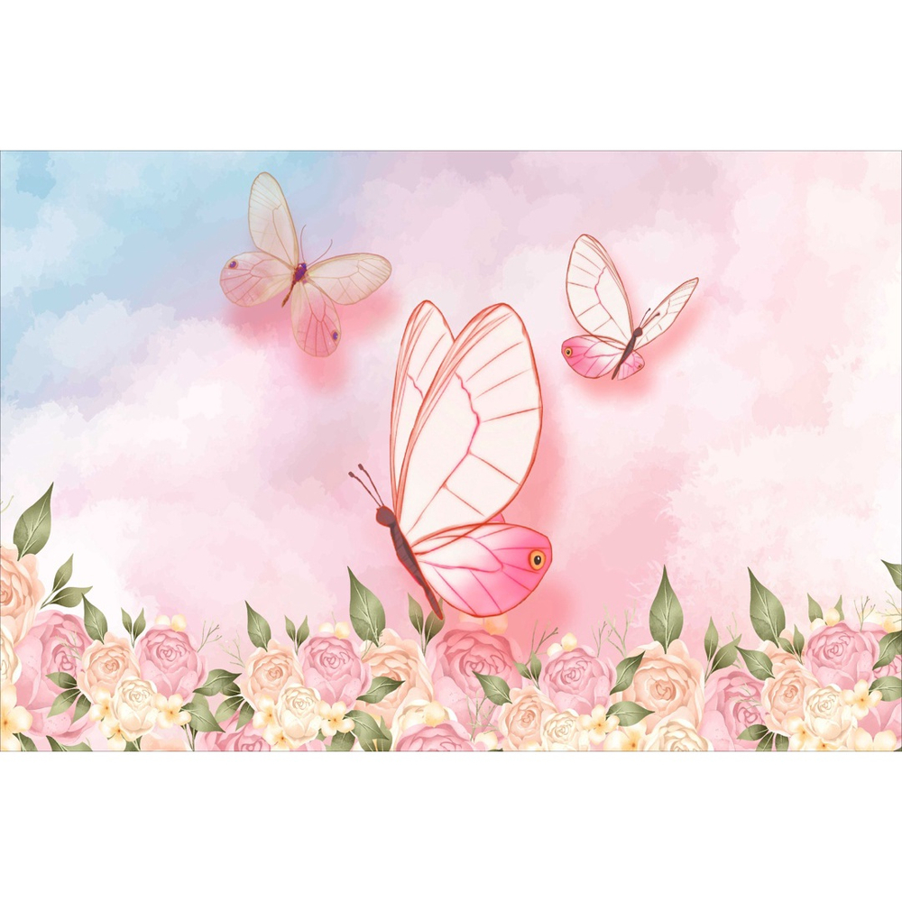 Painel de Lona Jardim Flores Borboletas Céu Aquarelado em Promoção na ... Painel de Lona Jardim Flores Borboletas Céu Aquarelado em Promoção na ...