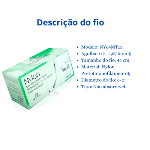 Fio de Sutura Nylon 6-0 45cm Agulha 1/2 (150mm) 24 Und Technofio, Fio ... Fio de Sutura Nylon 6-0 45cm Agulha 1/2 (150mm) 24 Und Technofio, Fio ...