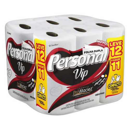 Papel Higiênico Folha Dupla Neutro Personal Vip 20m Leve 12 Pague 11