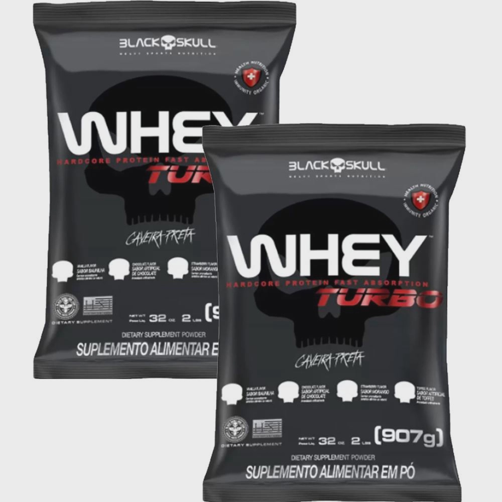 Combo 2x Turbo Whey Protein Nutri Isolado E Concentrado Caveira Preta