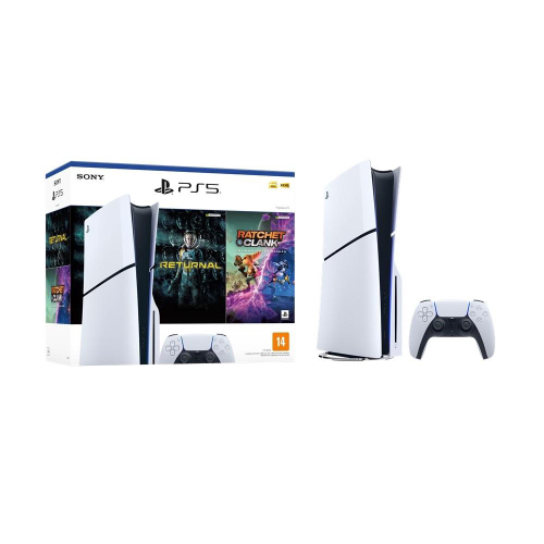 PS5 Playstation 5 Sony Slim ssd 1TB Controle sem fio DualSense Com Midia Fisica Branco Jogos Returnal e Ratchet Clank